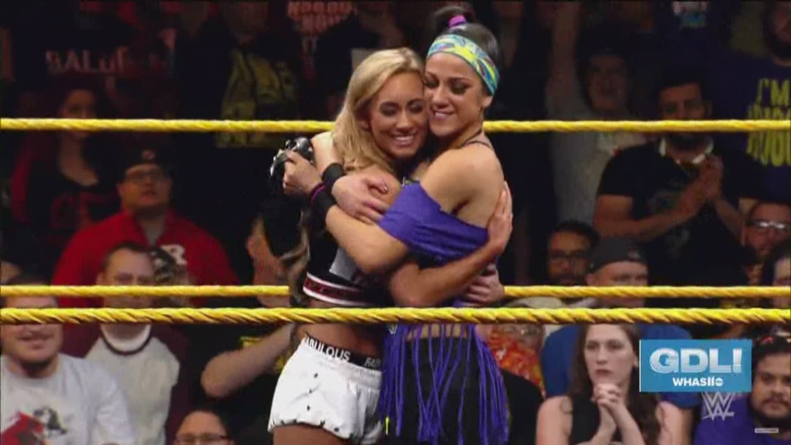 WWE's Superstar Bayley shows off her signature move before Smackdown ...