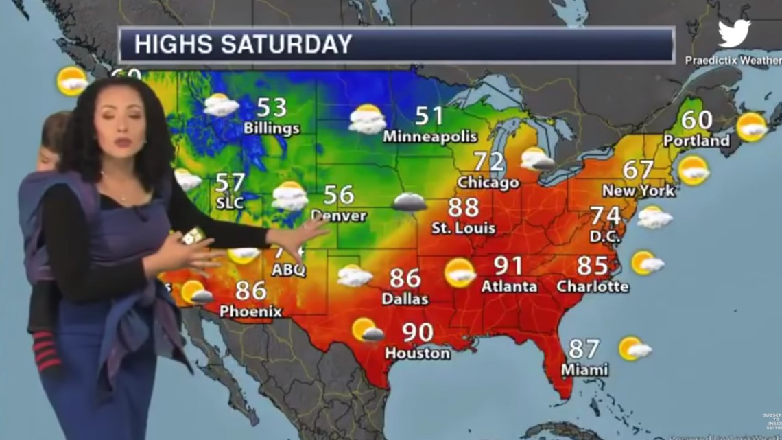 Minnesota meteorologist mom does live weather report with baby on her ...