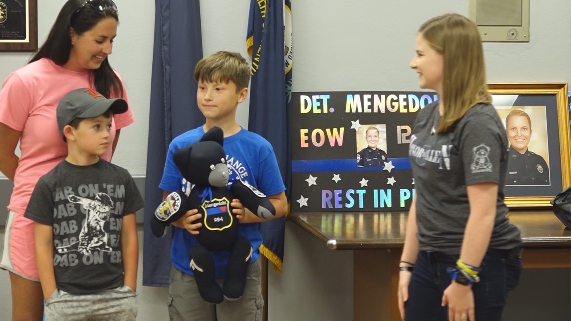 Fallen LMPD officer's son gifted teddy bear made from her uniform ...