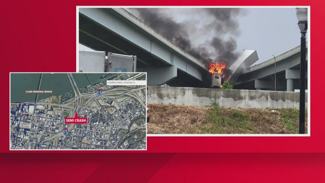 Semi driver miraculously survives fiery crash near Louisville bridge | whas11.com