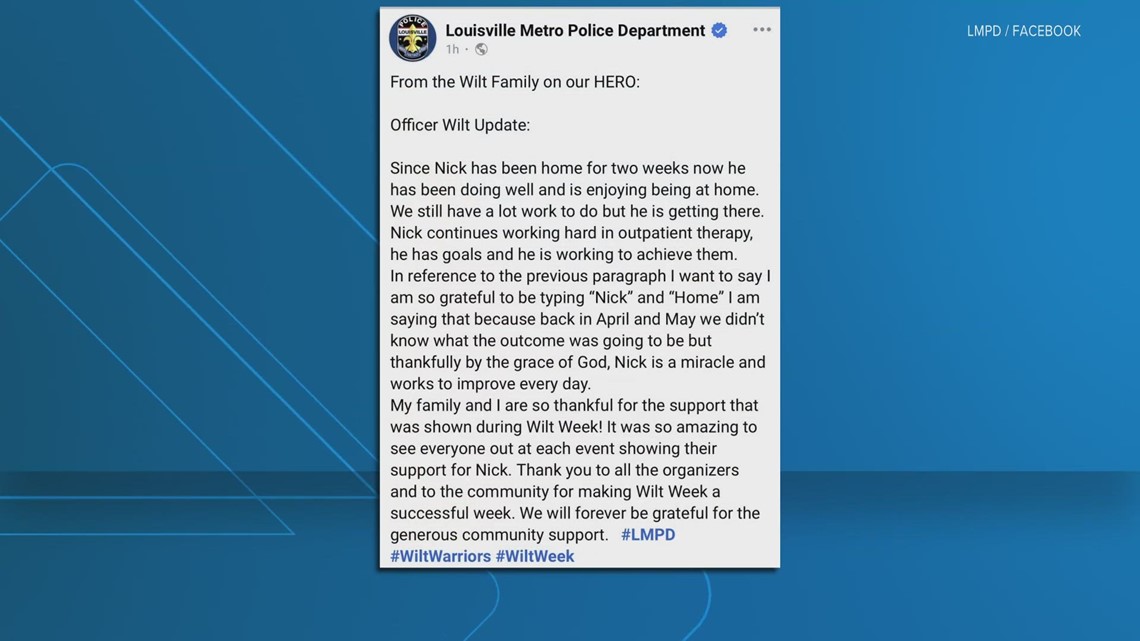 Family of LMPD Officer Nickolas Wilt making strides in recovery ...