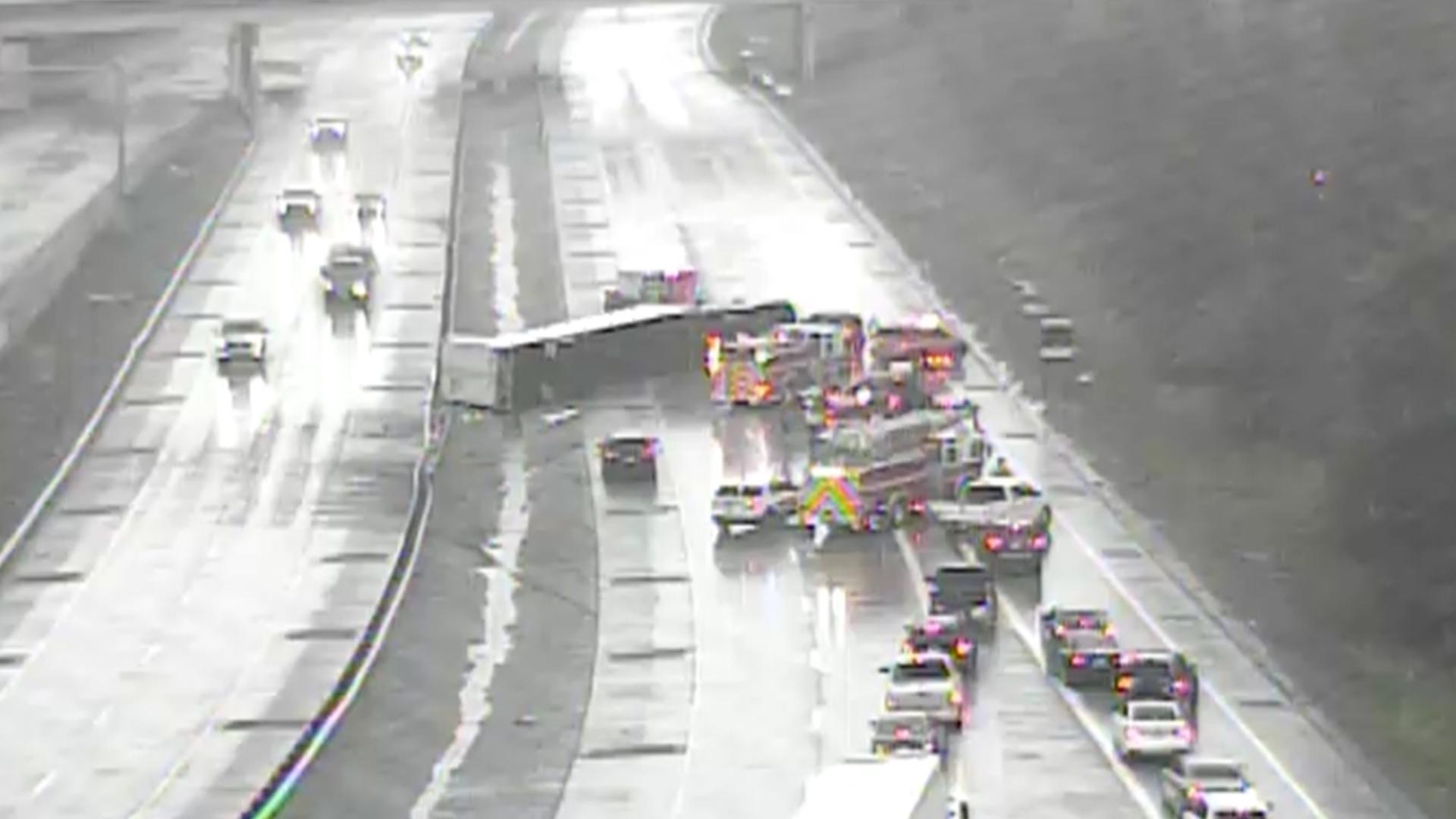 All lanes blocked on I-64 due to overturned semi | whas11.com