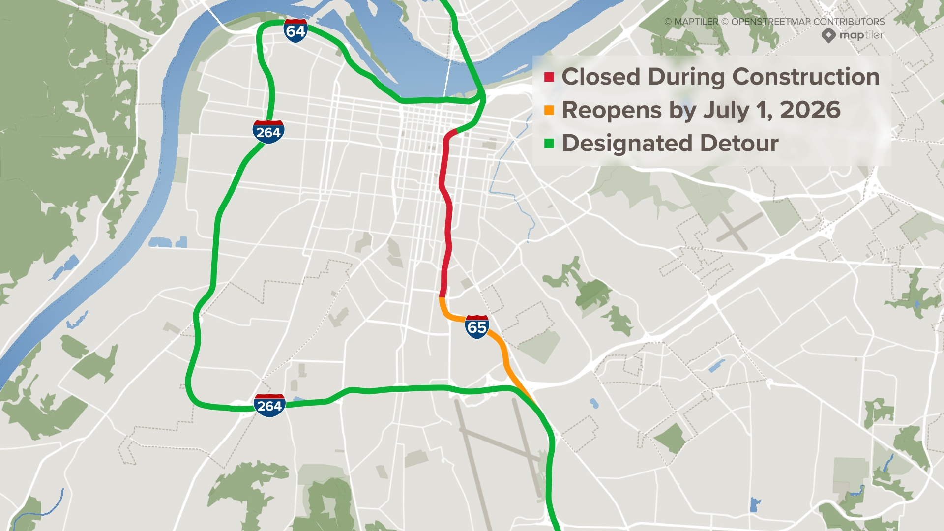 MAPS: Louisville roads close as major I-65 construction begins | whas11.com