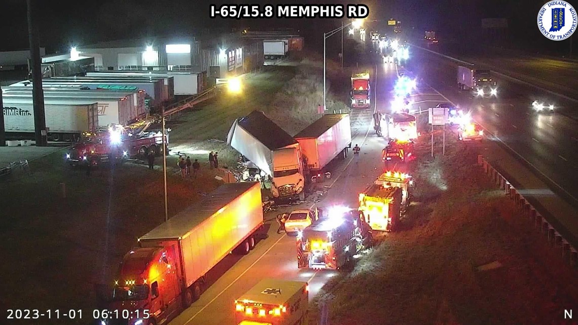One woman killed in crash involving 4 semi-trucks on I-65 South exit ramp in southern Indiana ...