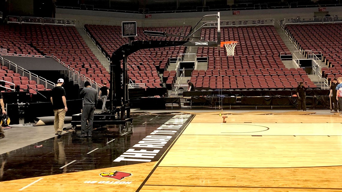 NCAA March Madness court built in KFC Yum! Center | whas11.com
