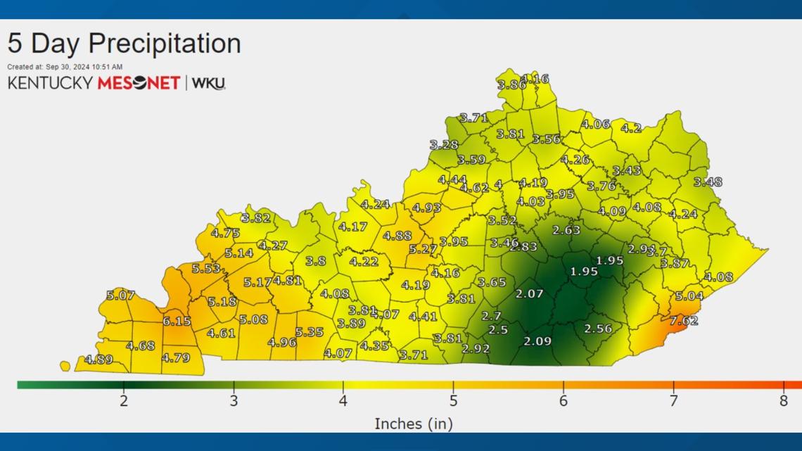 Kentucky cities rainfall totals after Hurricane Helene | whas11.com