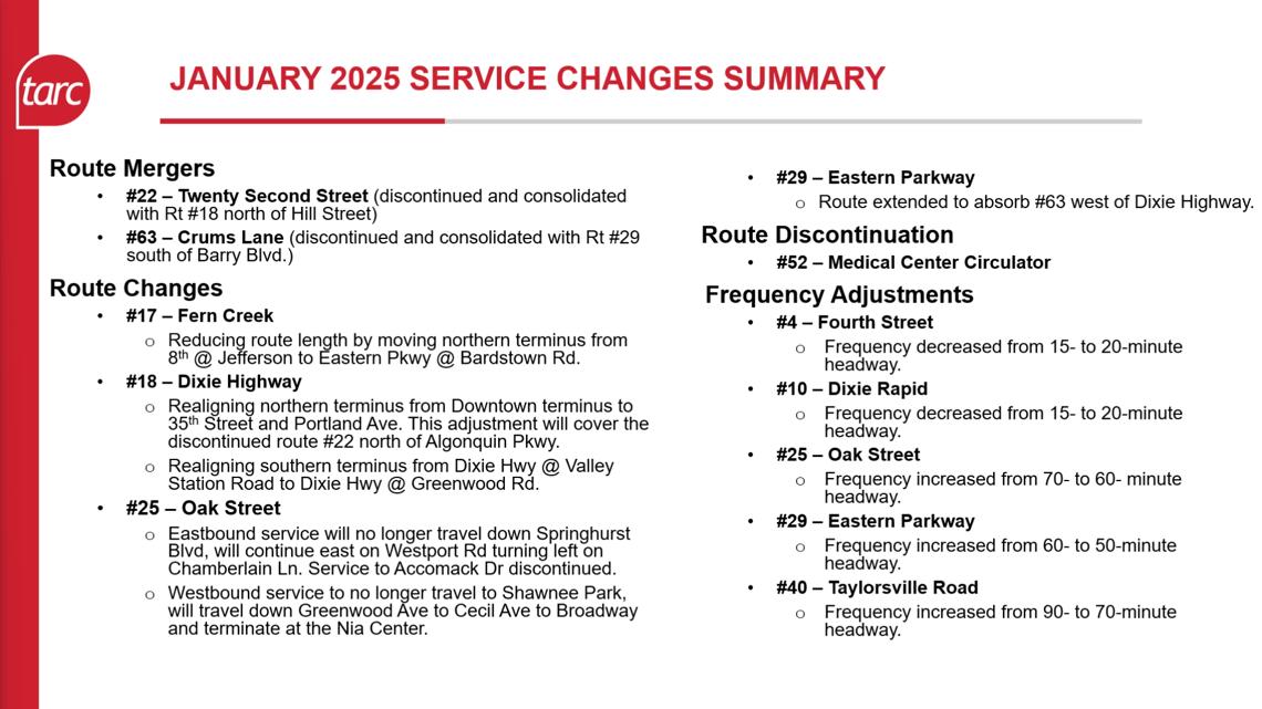 These TARC route changes will go into effect next year | whas11.com