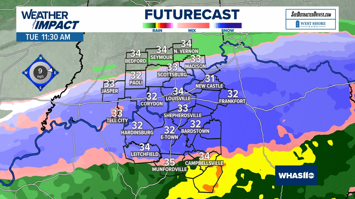 How much snow is expected Tuesday in Louisville, Kentucky? | whas11.com