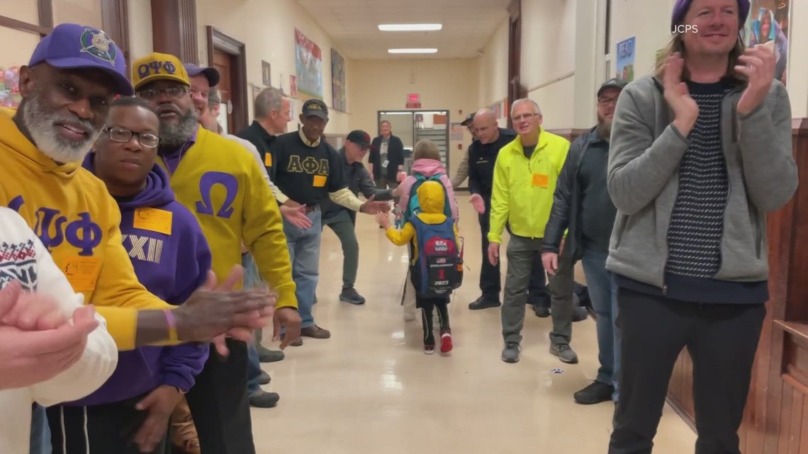 'Flash Dads' surprise students at Bloom Elementary School in the ...