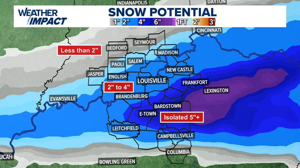 How much snow is expected Tuesday in Louisville, Kentucky? | whas11.com