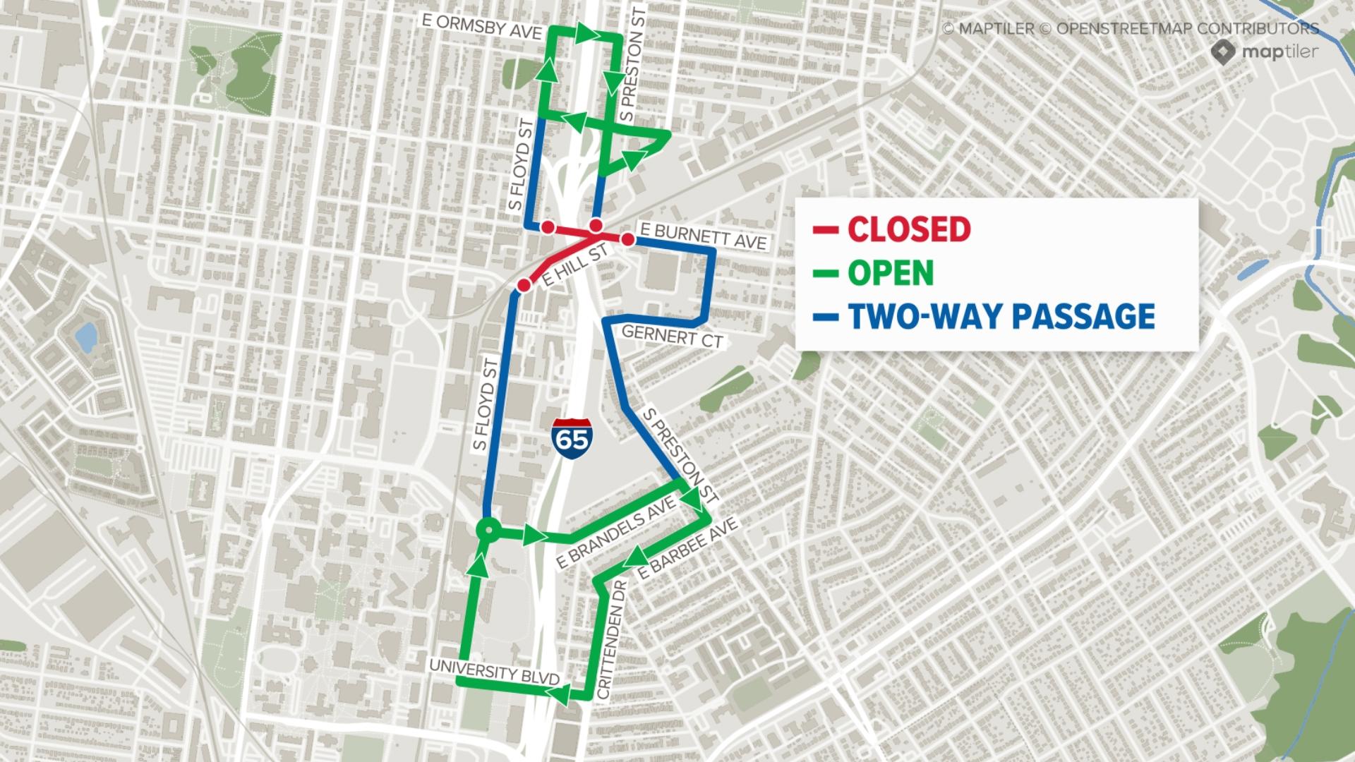 MAPS: Louisville roads close as major I-65 construction begins | whas11.com
