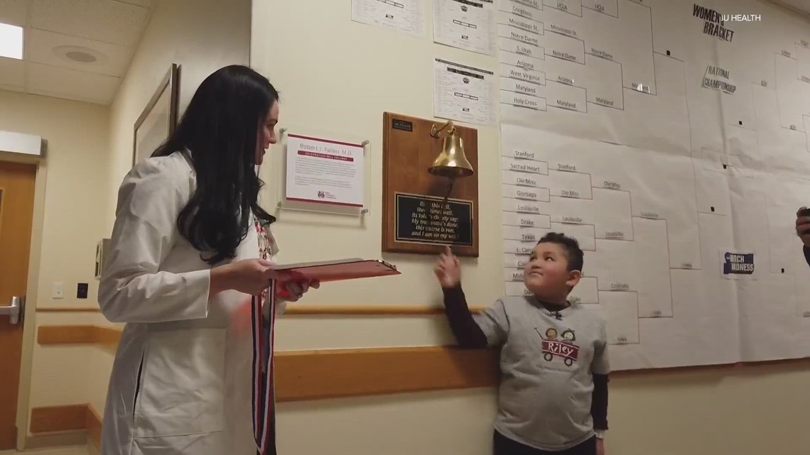 Riley kid rings bell cancer-free after transplant from father | whas11.com