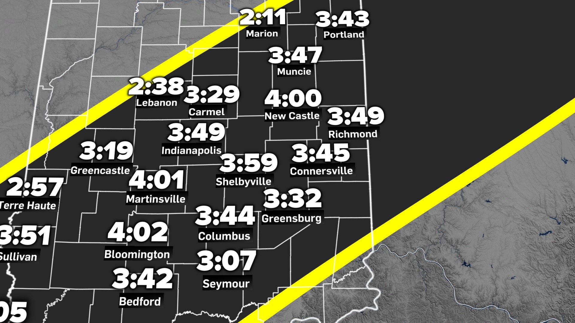 Cities with longest solar eclipse totality in Indiana | whas11.com