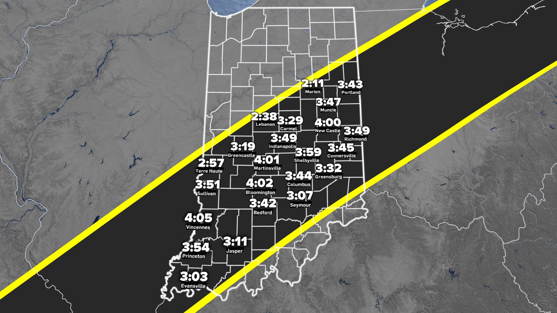 Cities with longest solar eclipse totality in Indiana | whas11.com