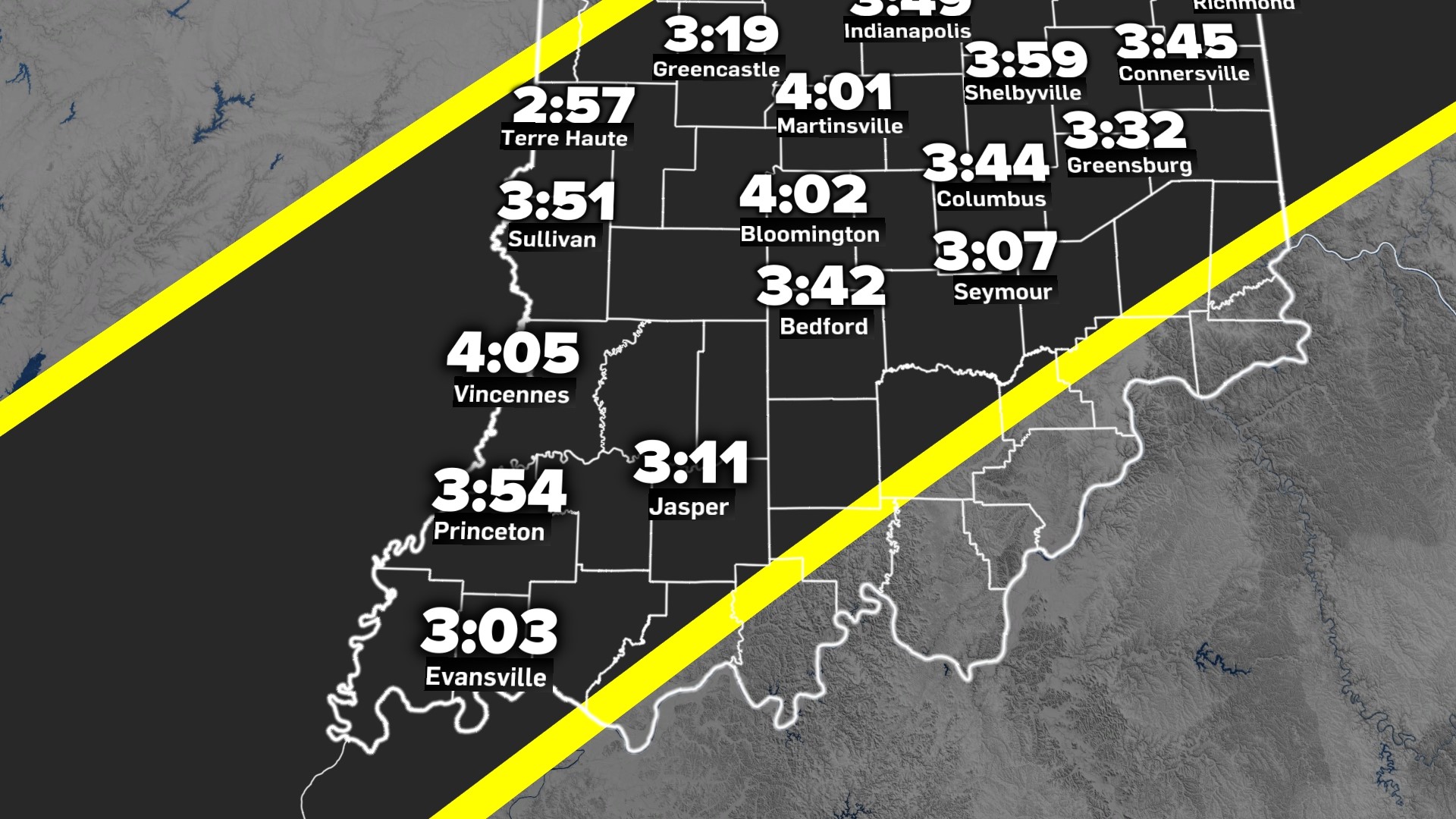 Cities with longest solar eclipse totality in Indiana | whas11.com